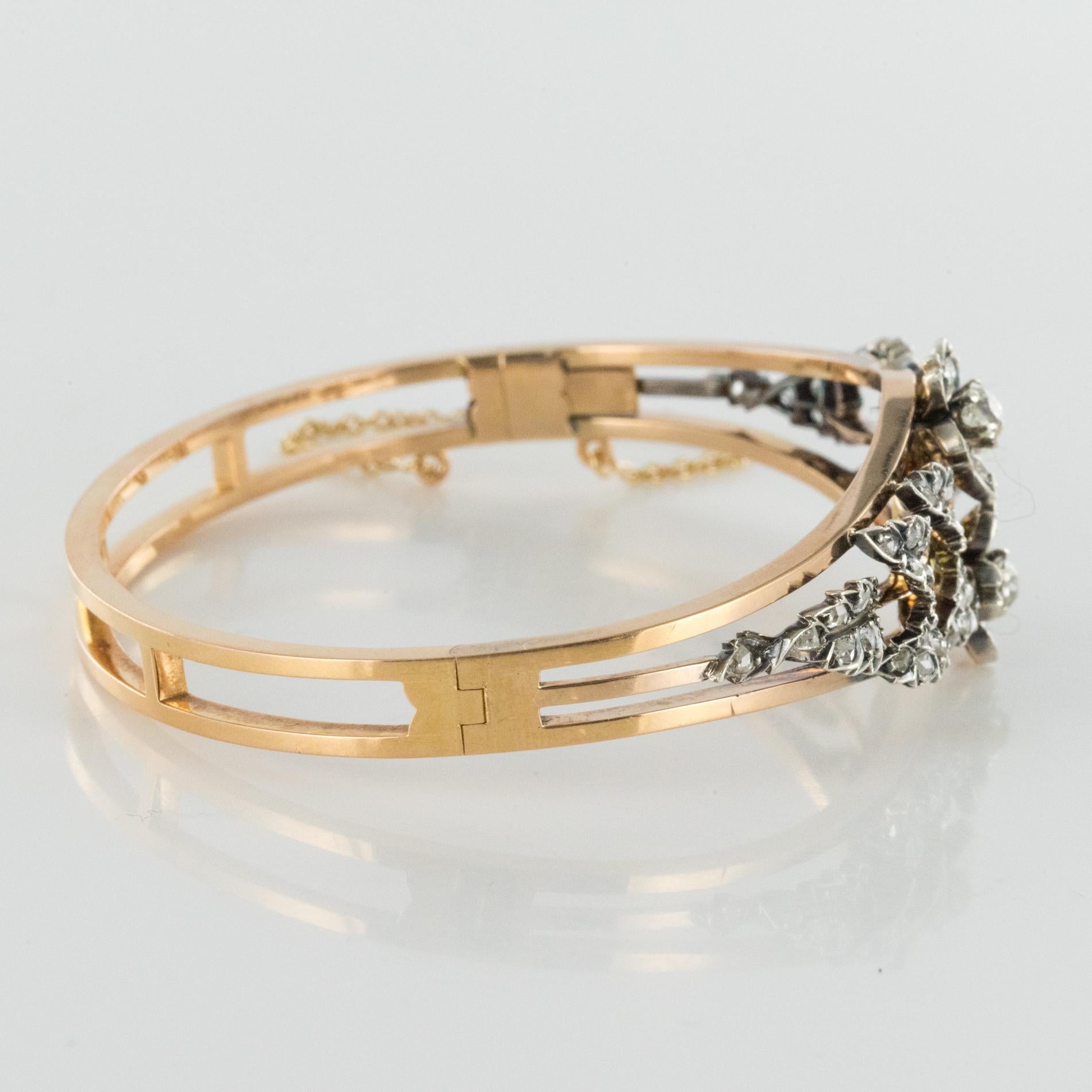 French Napoleon 3 Diamonds Rose Gold Silver Bangle Bracelet at 1stDibs