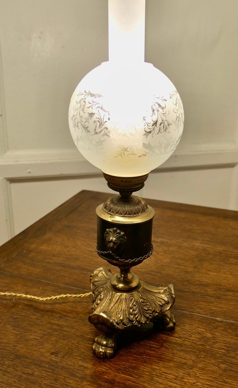 French Napoleon III Brass Oil Lamp Decorated with Lions and Chains For ...
