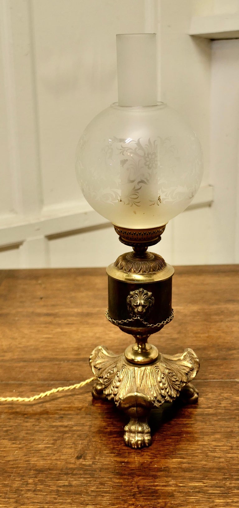 French Napoleon III Brass Oil Lamp Decorated with Lions and Chains For ...