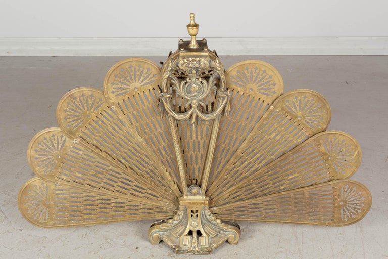 French Napoleon III Brass Peacock Fan Fire Screen at 1stDibs