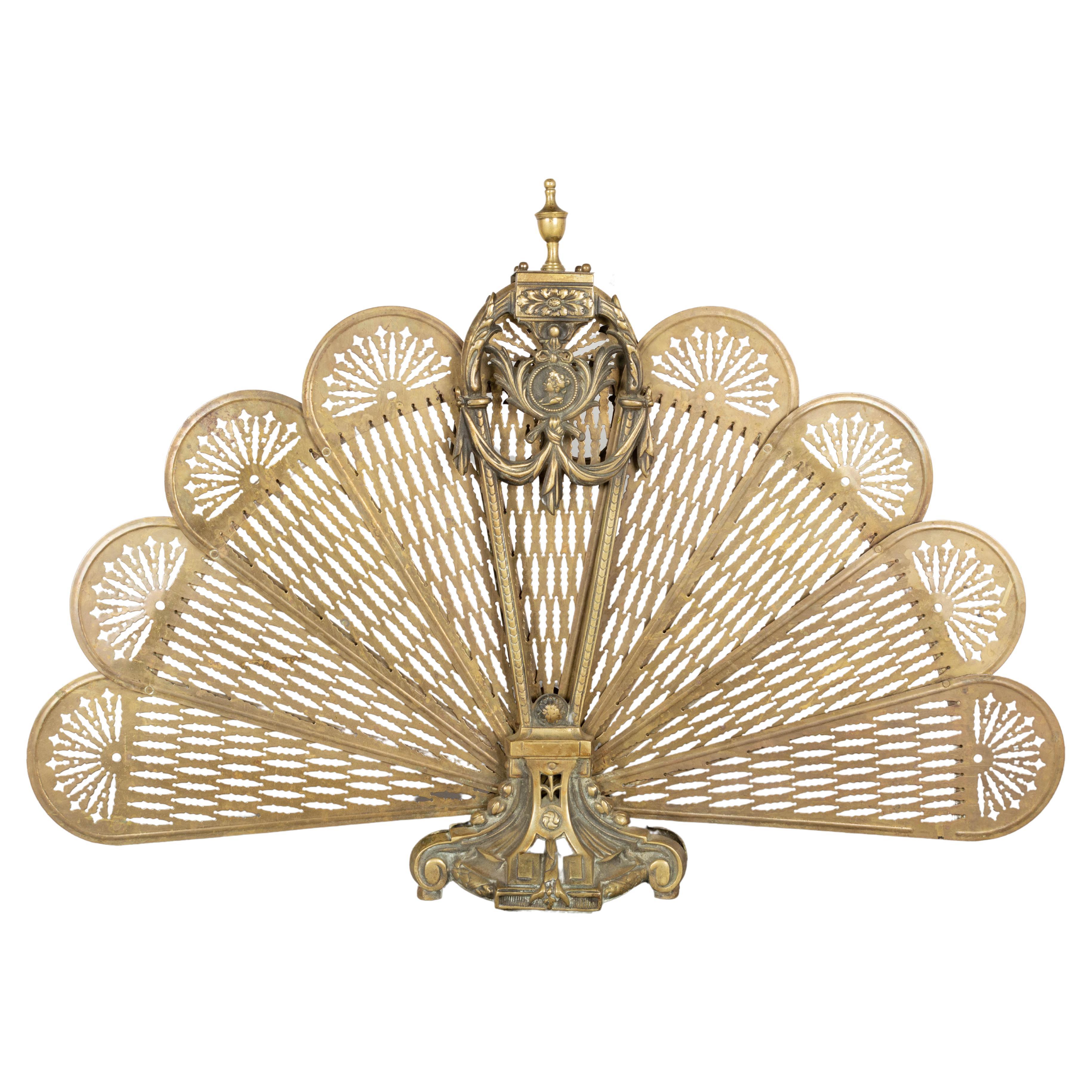 French Napoleon III Brass Peacock Fan Fire Screen at 1stDibs