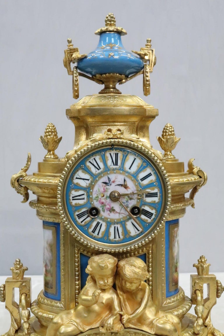 French Napoleon III Bronze Gilt and Porcelain Mantel Clock by Japy ...