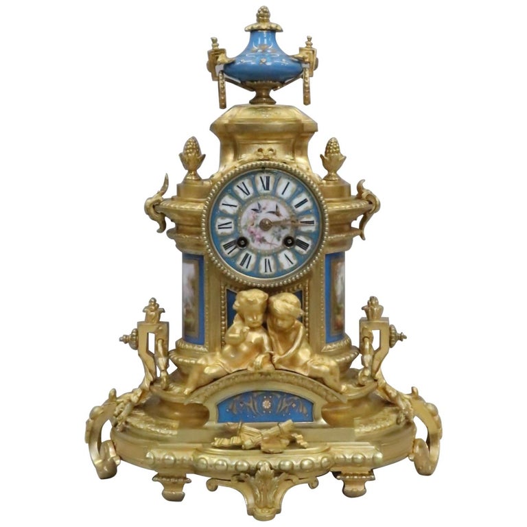 French Napoleon III Bronze Gilt and Porcelain Mantel Clock by Japy ...