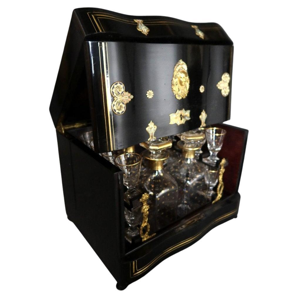 French Napoleon III Gilded Bronze and Blackened Wood Liquor Cellar For ...