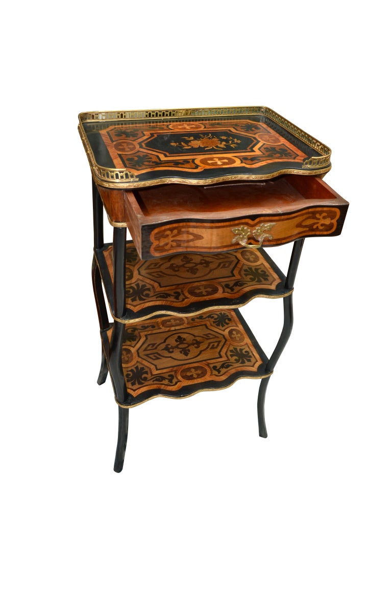 French Napoleon III Marquetry Three-Tiered Side Table For Sale at 1stDibs