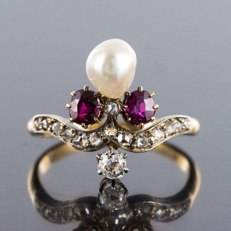 French Napoleon III Natural Pearl Ruby Diamond Duchess Ring For Sale at 1stDibs | pearl and ruby ...
