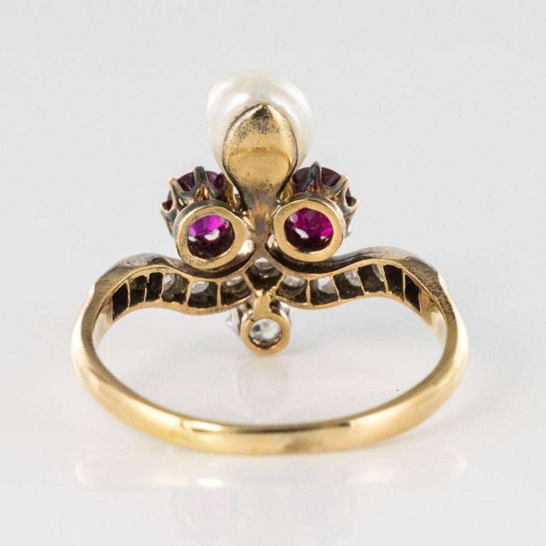 French Napoleon III Natural Pearl Ruby Diamond Duchess Ring For Sale at ...
