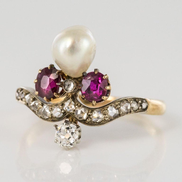 French Napoleon III Natural Pearl Ruby Diamond Duchess Ring For Sale at 1stDibs | pearl and ruby ...