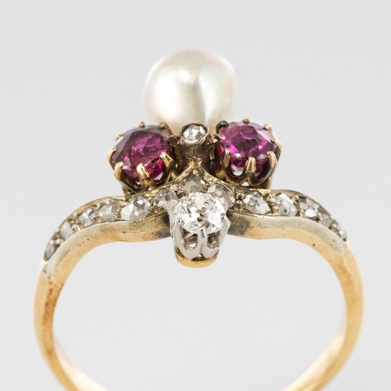 French Napoleon III Natural Pearl Ruby Diamond Duchess Ring For Sale at 1stDibs | pearl and ruby ...
