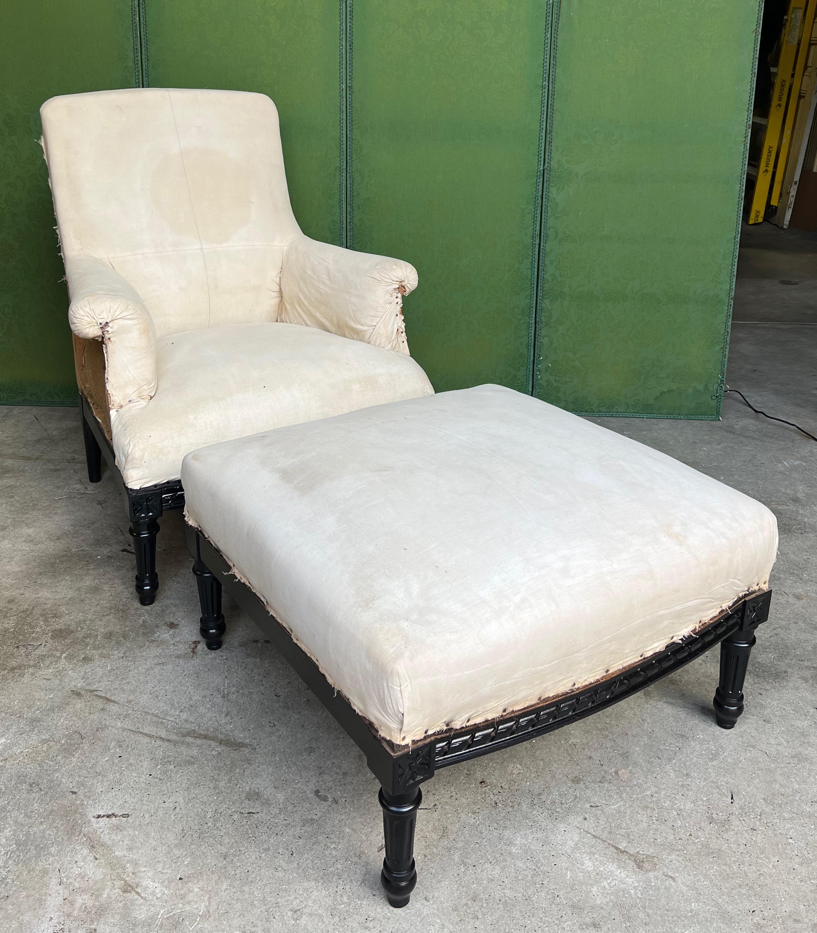 French Napoleon III Style Armchair with Ottoman For Sale at 1stDibs