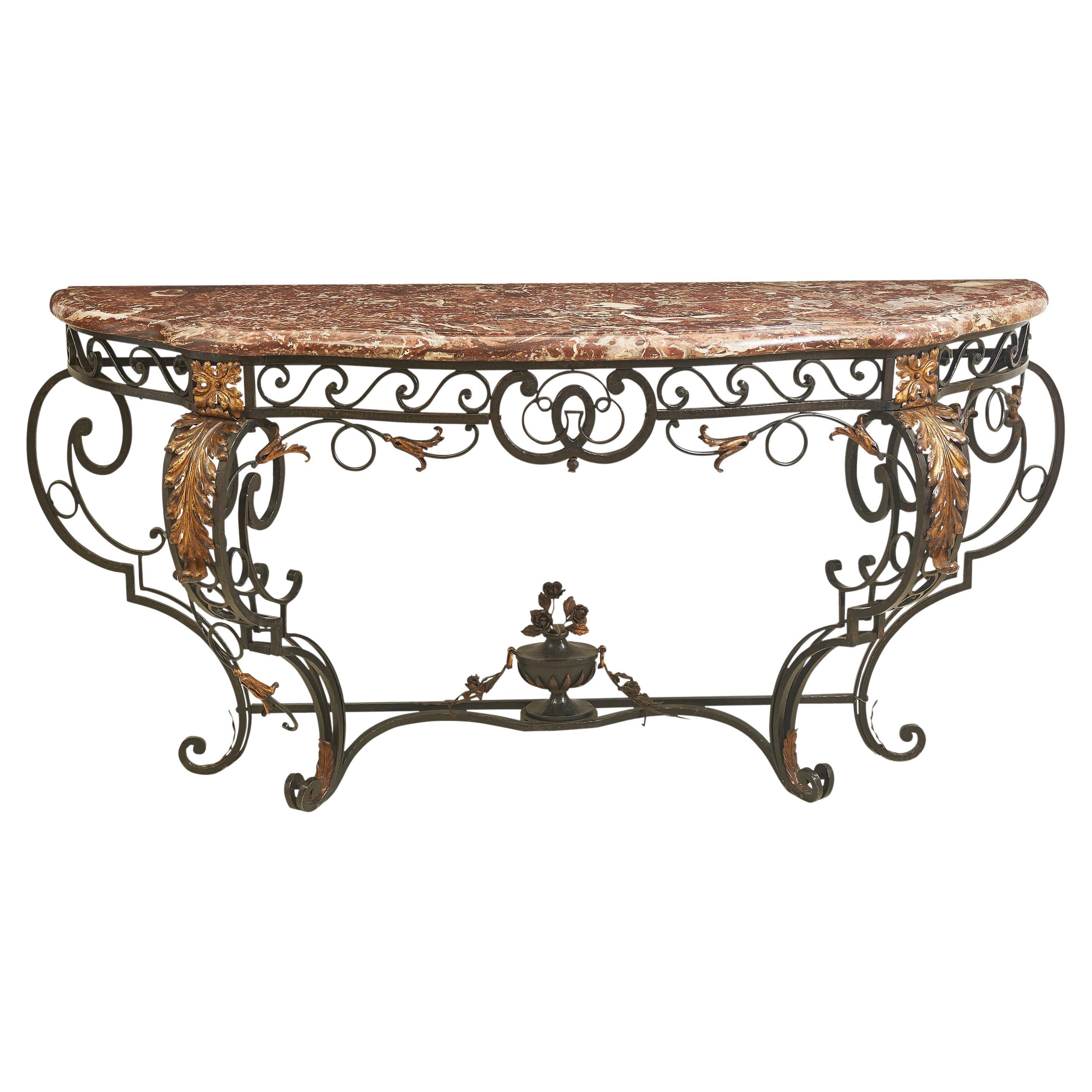 French Elaborate Wrought Iron Console with Campana Marble c.1870 at 1stDibs