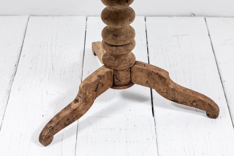 French Natural Burled wood Table with Turned Pedestal Leg at 1stDibs