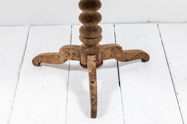 French Natural Burled wood Table with Turned Pedestal Leg at 1stDibs
