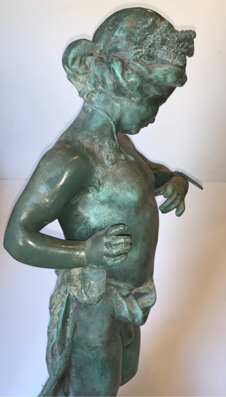 French Natural Patina Lead Garden Figure of a Girl with Butterfly at ...