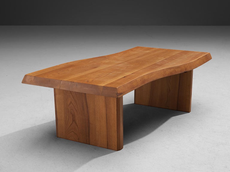 French Naturalistic Tree Slab Coffee Table in Elm For Sale at 1stDibs