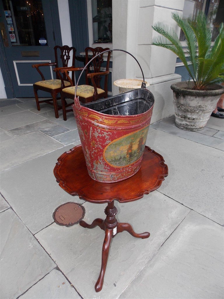 French Navette Form Tole Fuel Bucket with Foliage and Nautical Scenes ...