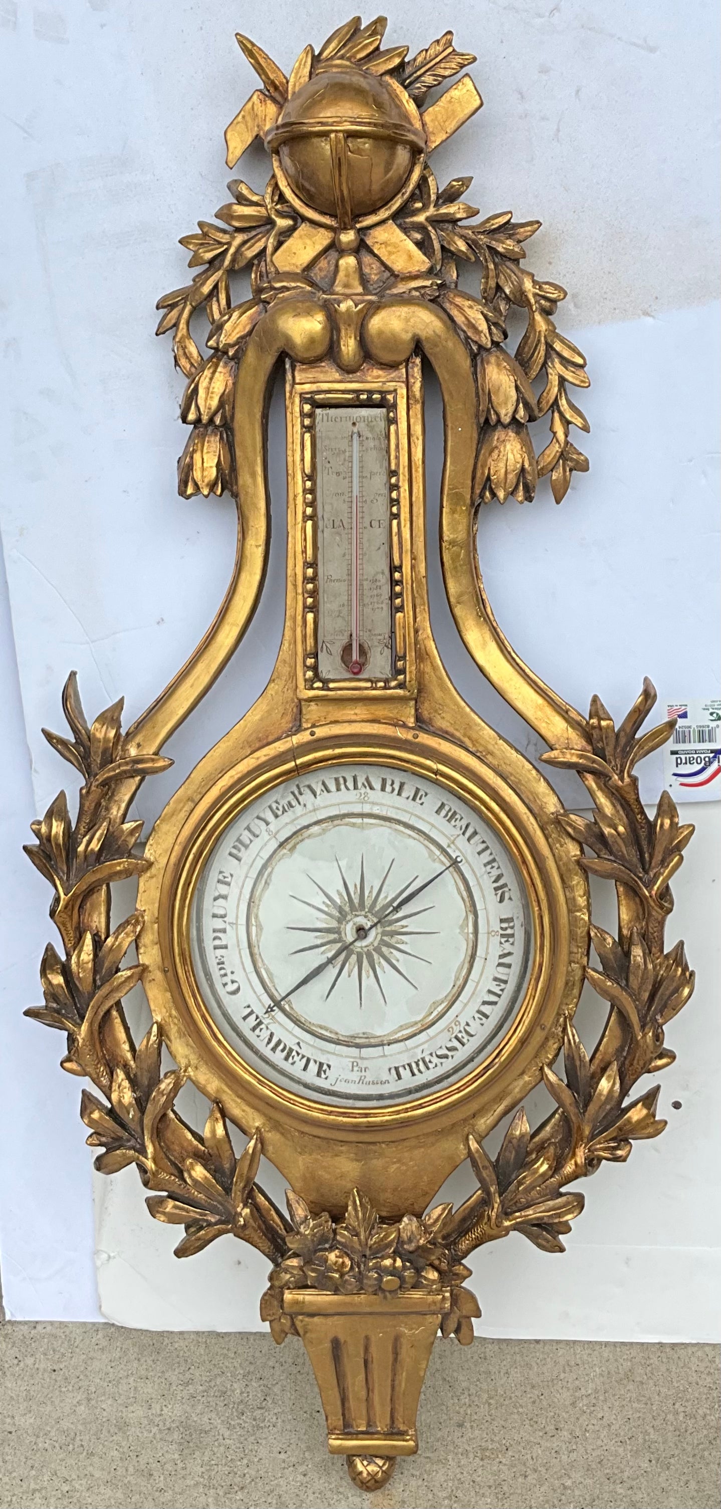 French Neo-Classical Style Louis XVI Style Carved Giltwood Barometer ...