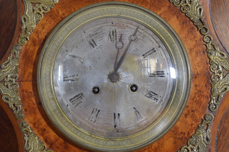 French Neoclassic Burl Walnut and Brass Octagonal Wall Clock, 2nd q ...