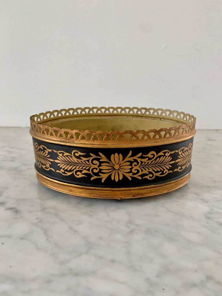French Neoclassical Black and Gold Reticulated Tole Cachepot Planter ...
