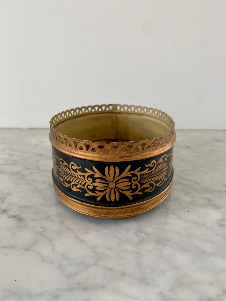 French Neoclassical Black and Gold Reticulated Tole Cachepot Planter ...