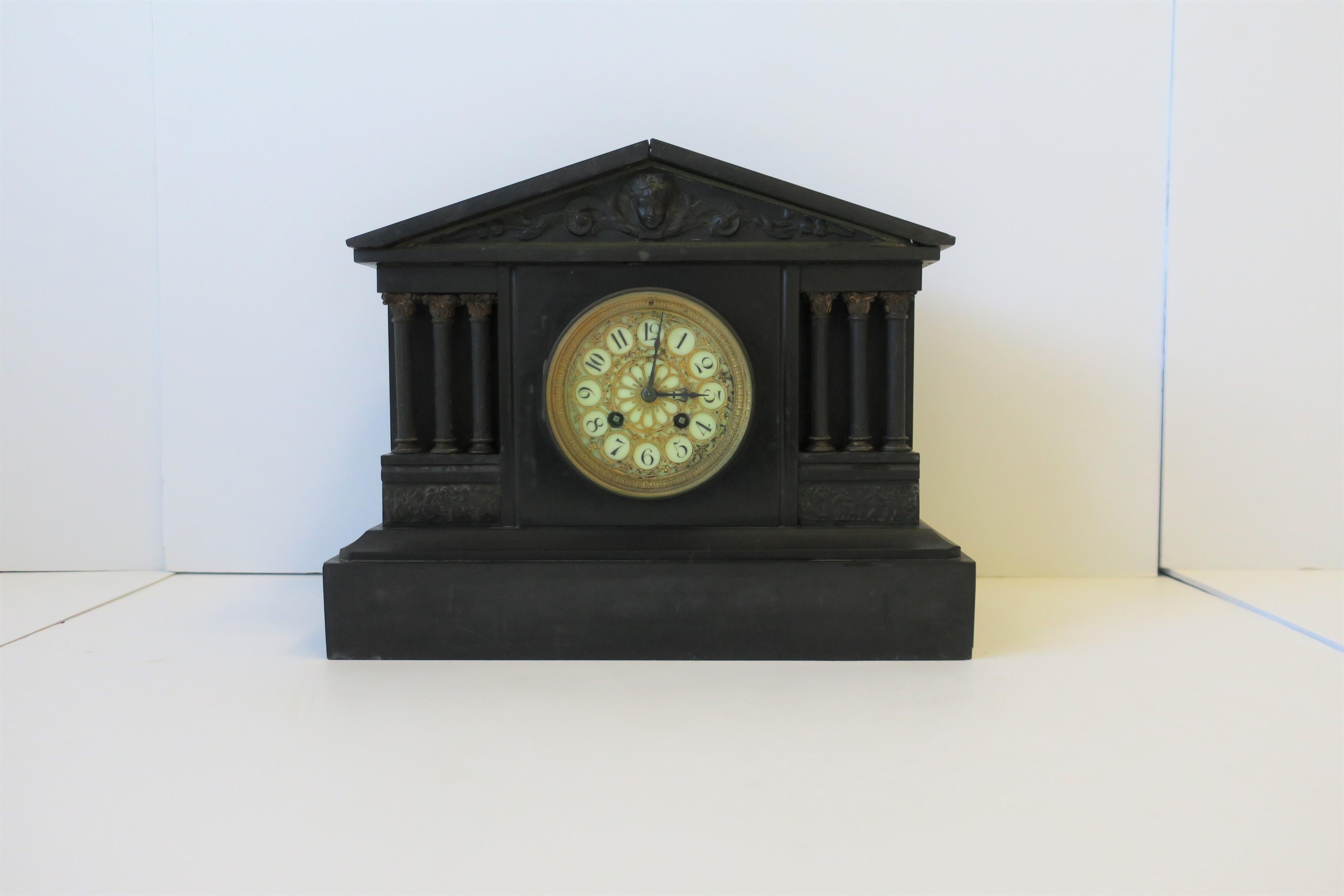 French Neoclassical Black Slate and Gold Gilt Mantel Clock at 1stDibs ...