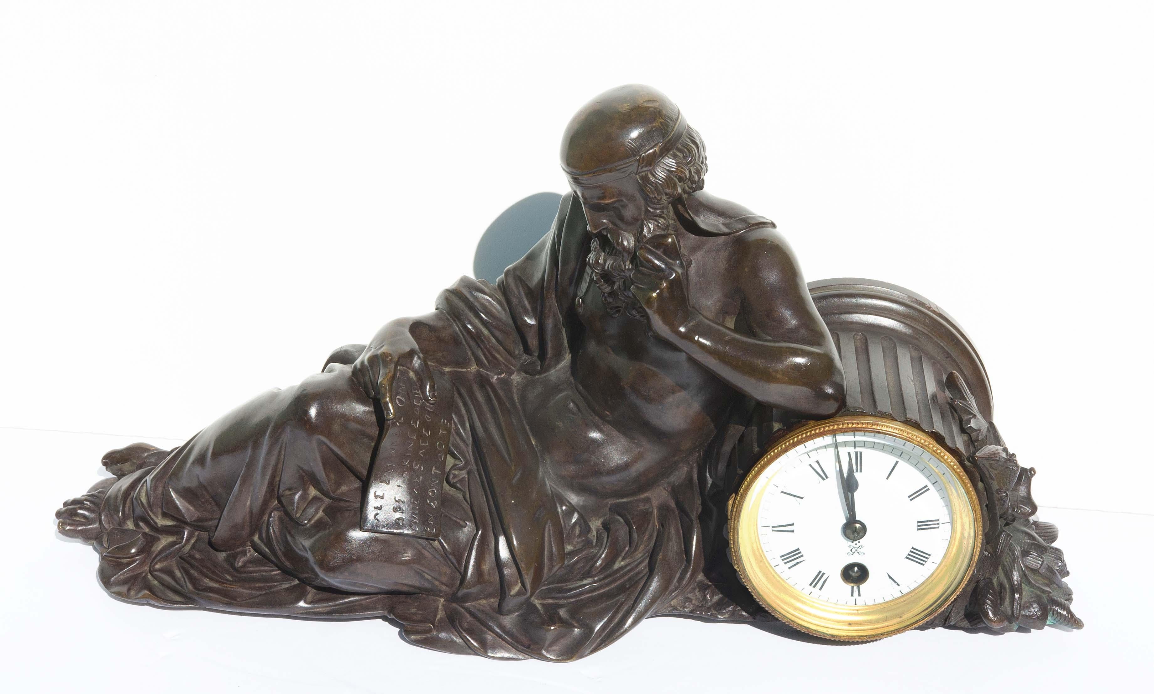 French Neoclassical Bronze Sculpture Clock Greek Philosopher, 19th ...