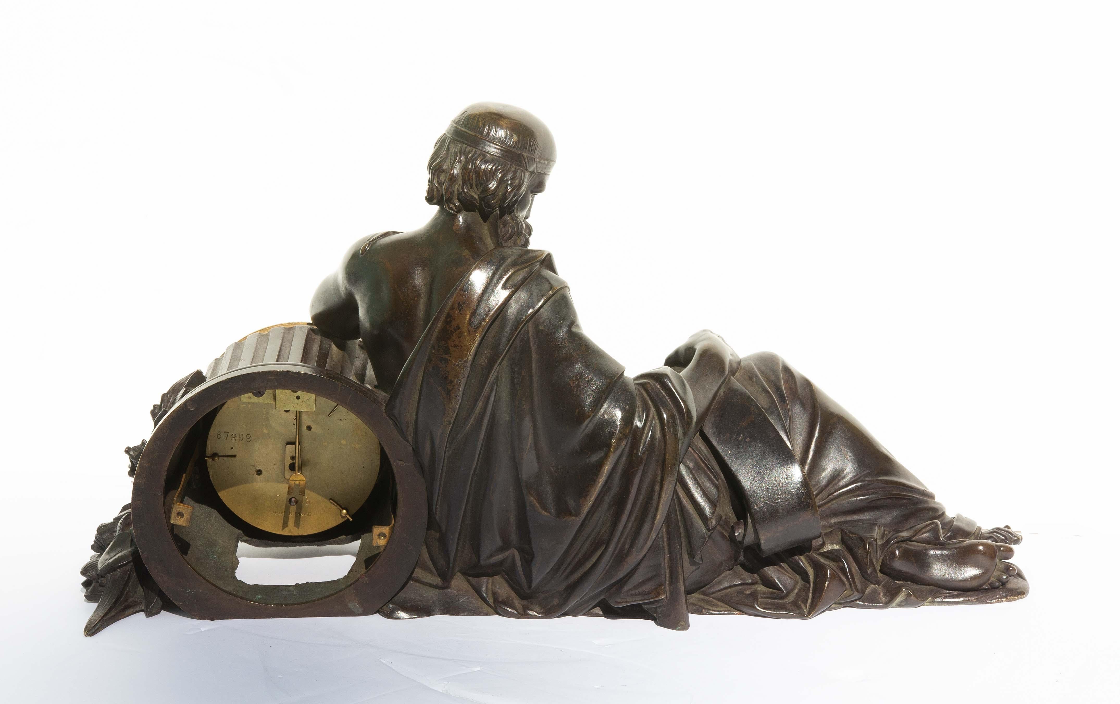 French Neoclassical Bronze Sculpture Clock Greek Philosopher, 19th ...