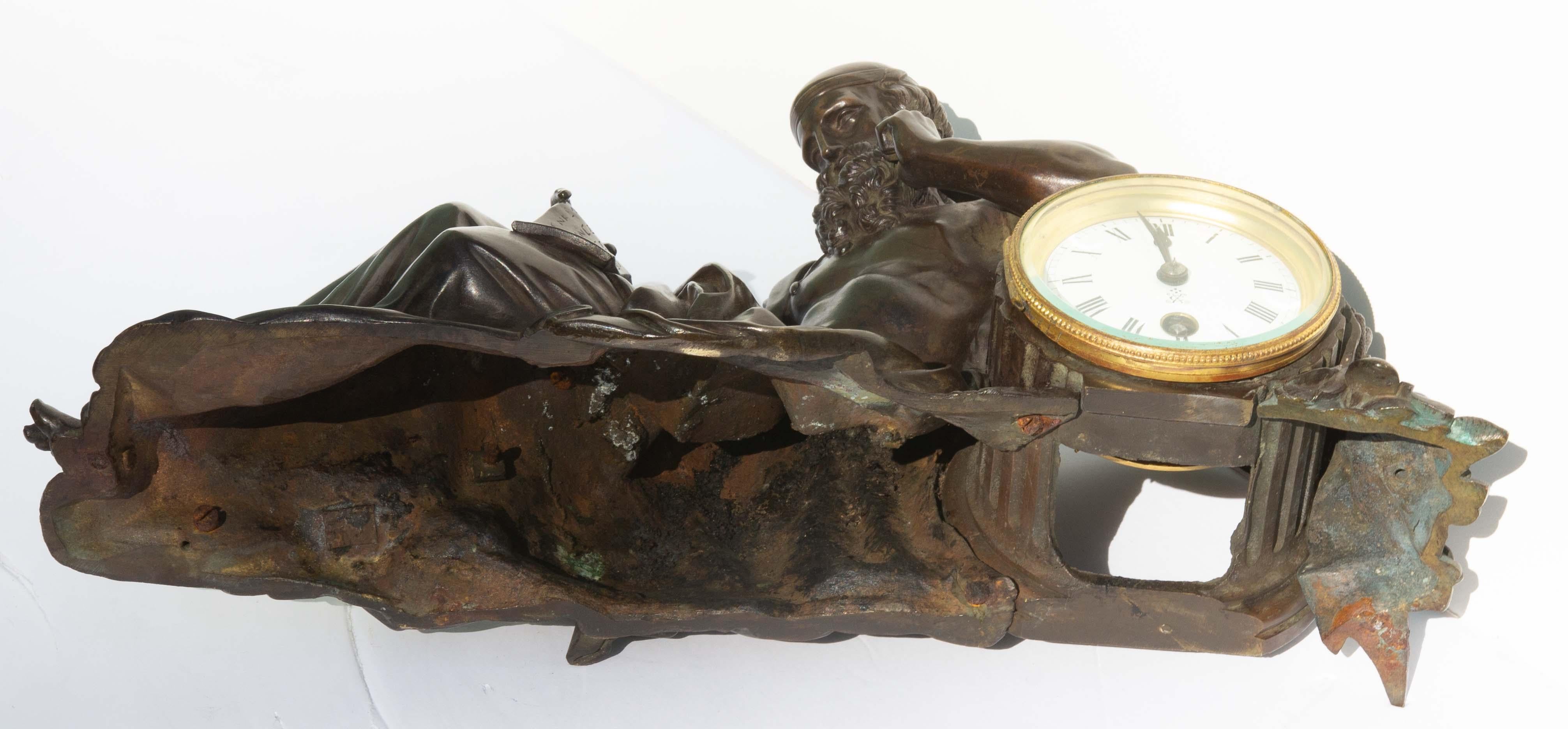French Neoclassical Bronze Sculpture Clock Greek Philosopher, 19th ...