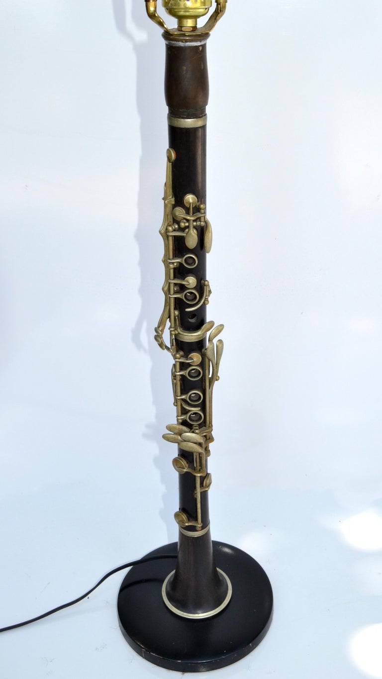French Neoclassical Clarinet Wood Brass and Metal Table Lamp Black Gold ...
