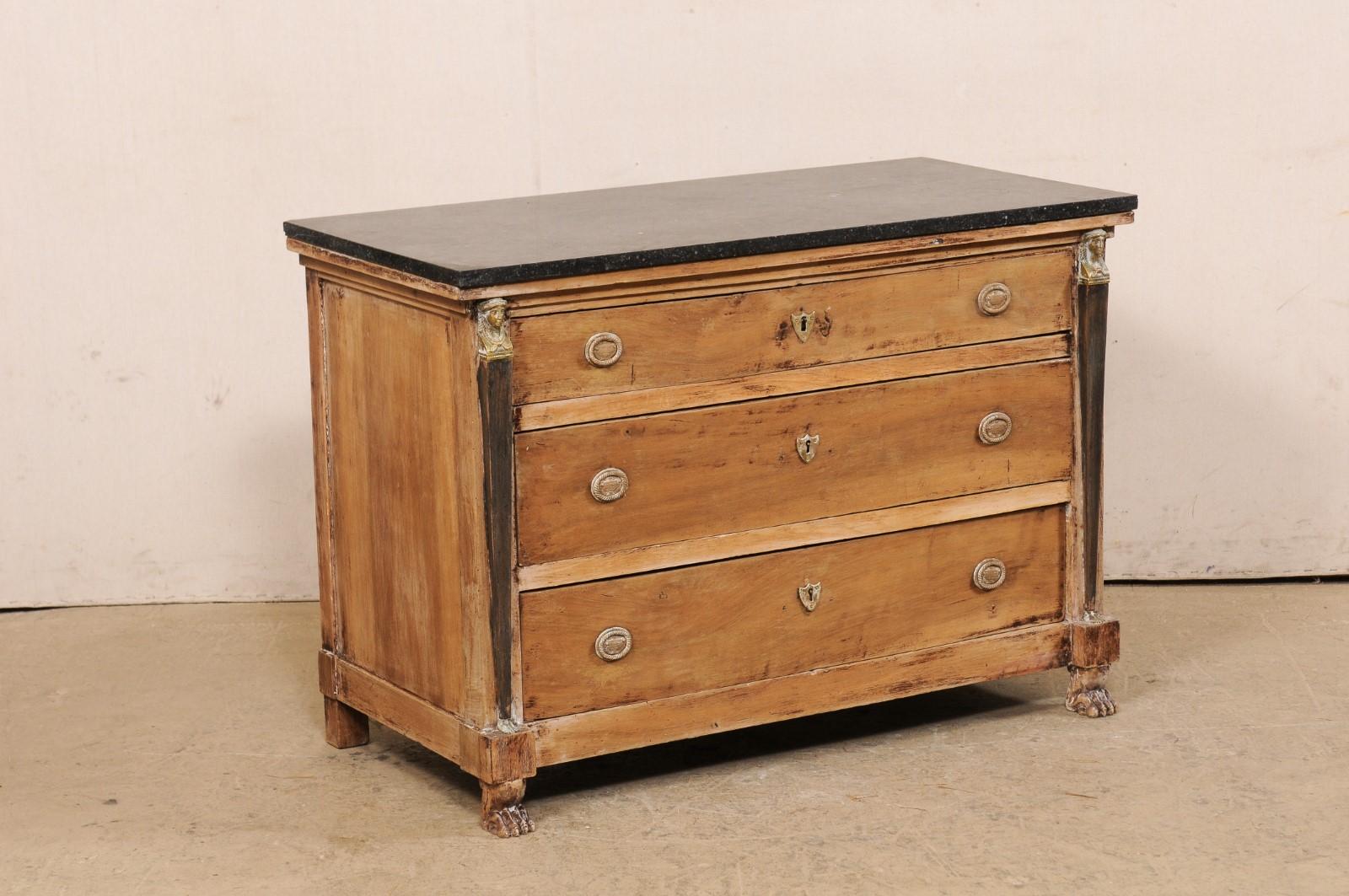 French Neoclassical Commode w/Marble Top and Egyptian Revival Carved ...