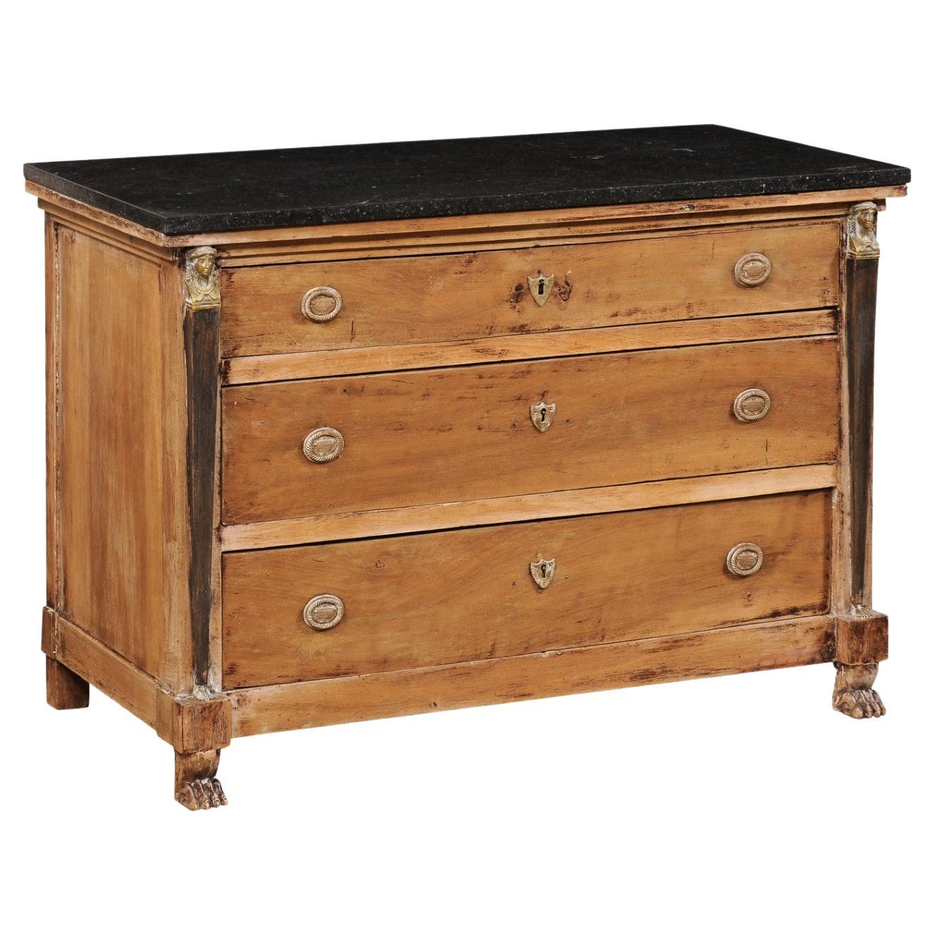 19th C. French Neoclassical Commode w/Marble Top and Brass Trimmings ...