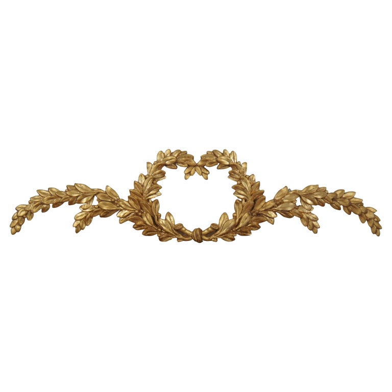 French Neoclassical Gold Giltwood Laurel Wreath Garland Pediment Wall ...
