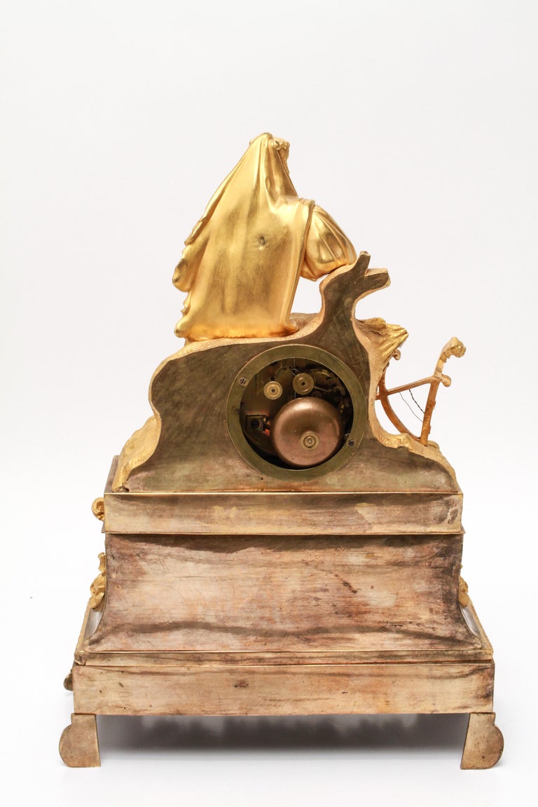 French Neoclassical Revival Gilt Bronze Ormolu Figural Mantel Clock At