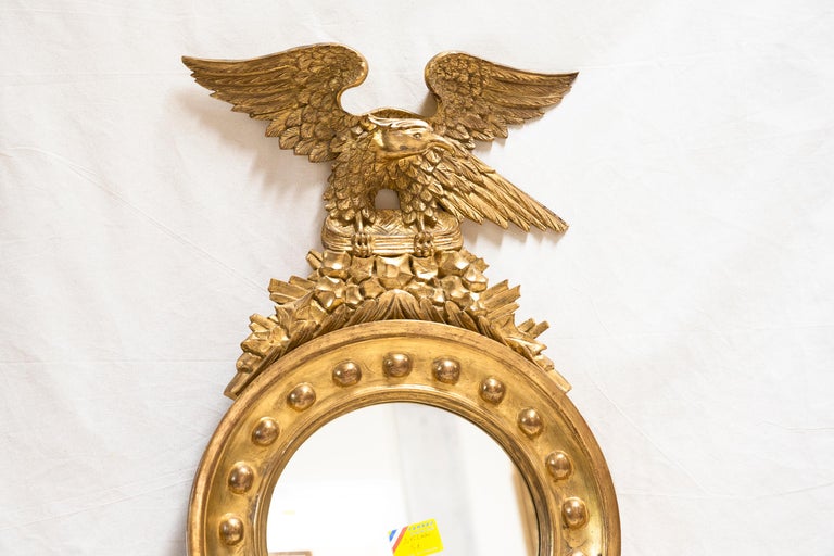 French Neoclassical Round Gilt Wood Mirror with Eagle Crest For Sale at ...
