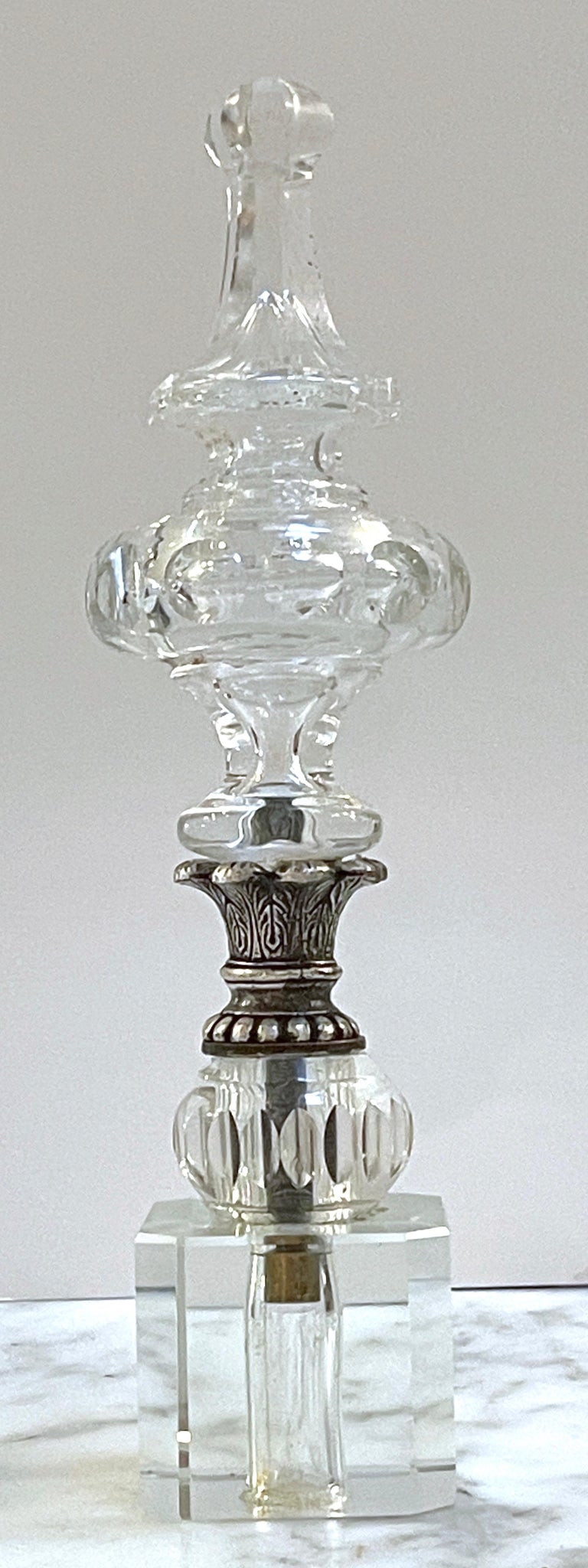 French Neoclassical Silverplated Bronze Mounted Crystal Newel Post For ...