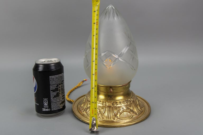 French Neoclassical Style Brass and Frosted Cut Glass Ceiling Light ...