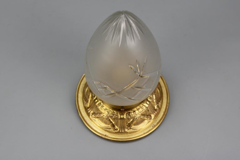 French Neoclassical Style Brass and Frosted Cut Glass Ceiling Light ...