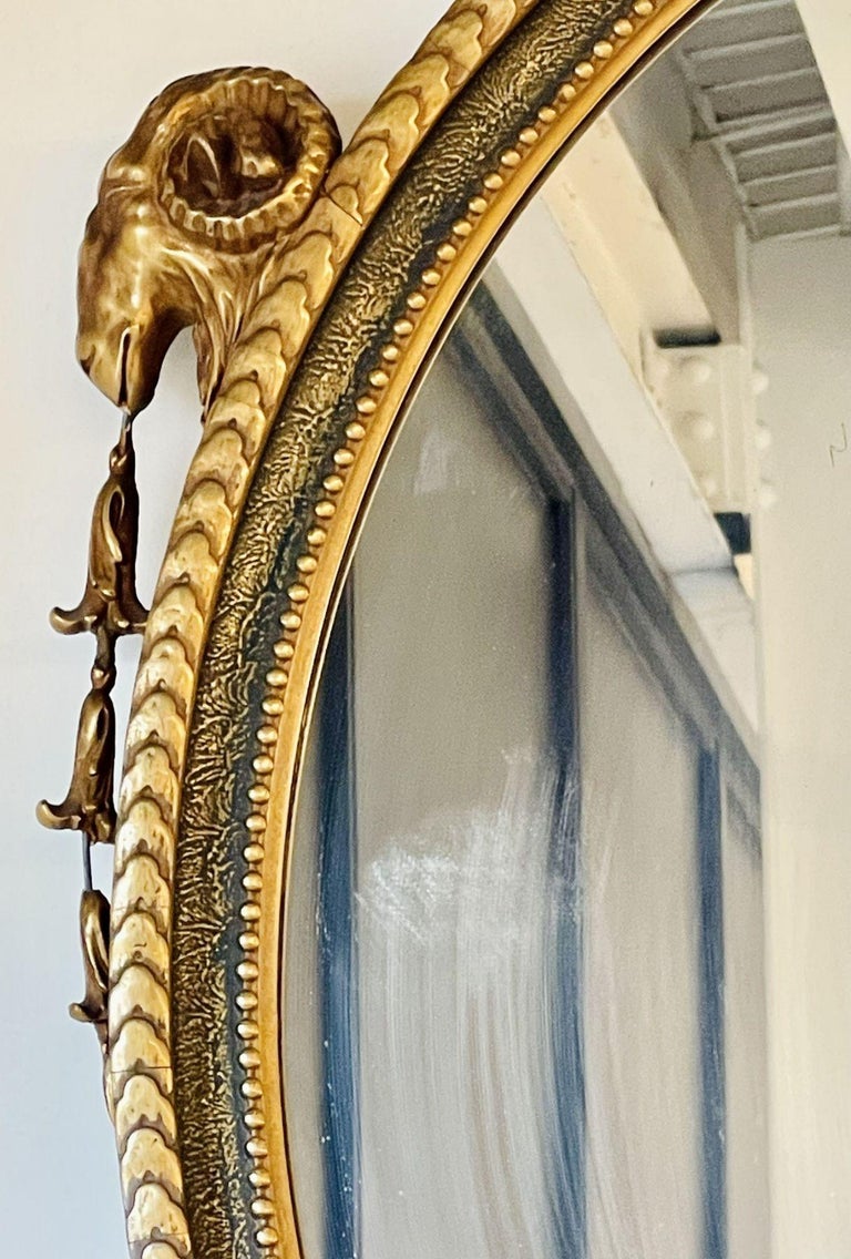 French Neoclassical Style Oval Mirror With Rams Head Design Paint And ...