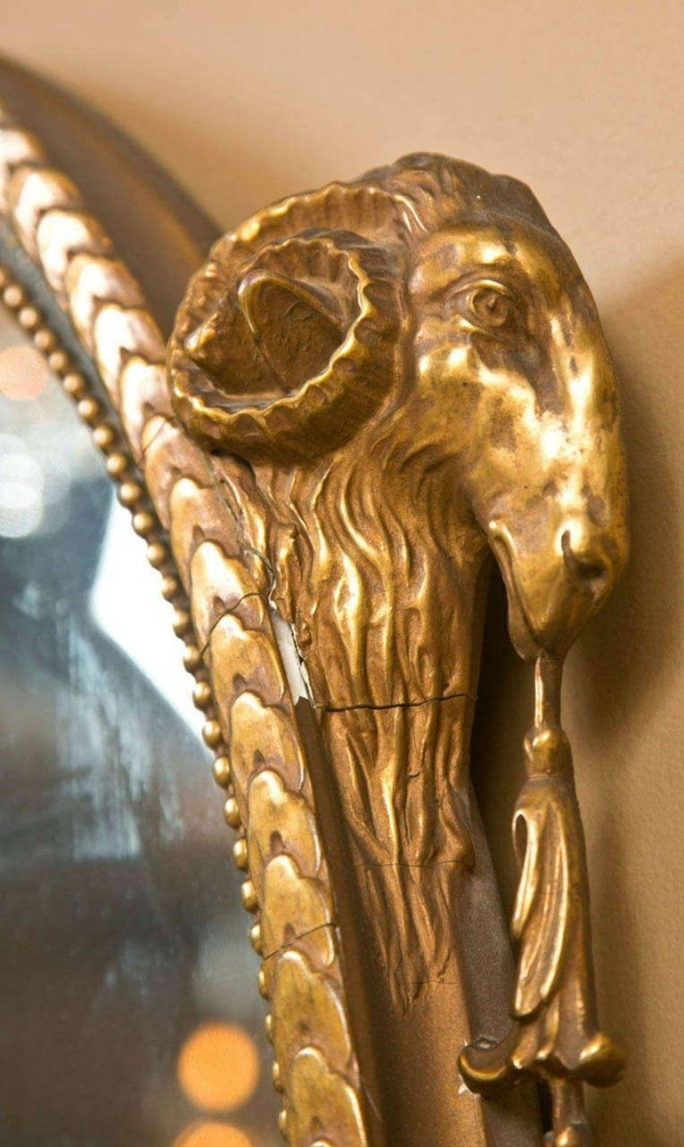 French Neoclassical Style Oval Mirror With Rams Head Design Paint And ...