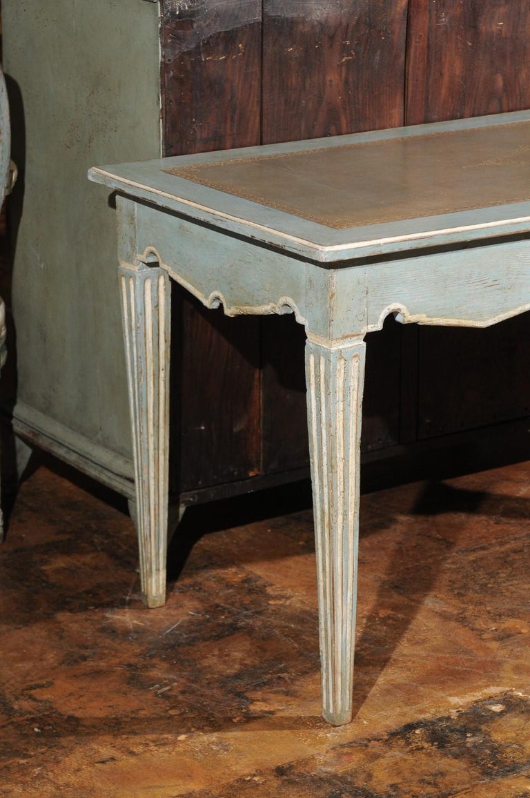French Neoclassical Style Soft Blue Painted Desk with Leather Top ...