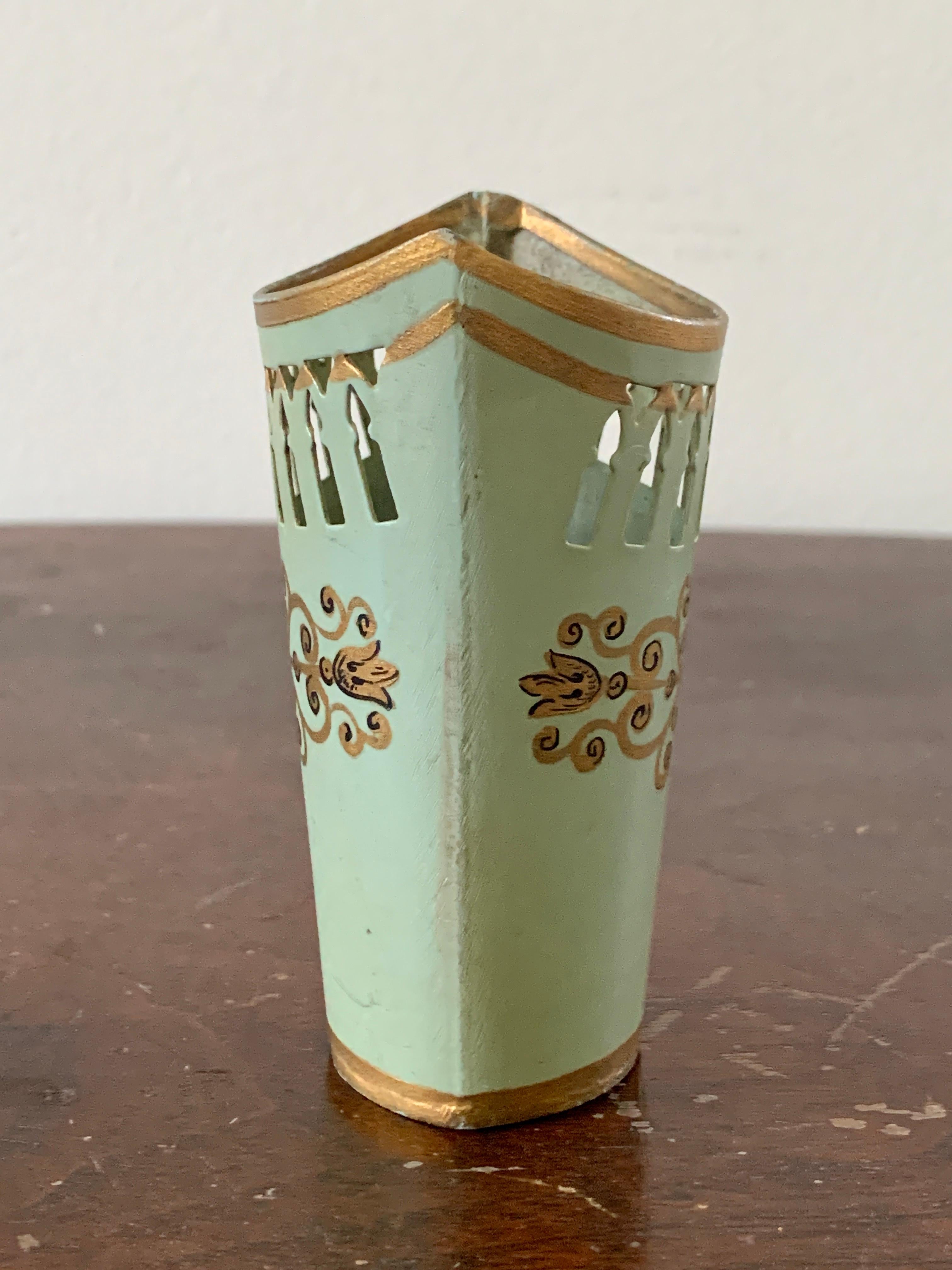 French Neoclassical Tole Green and Gold Cachepot Planter Vases, Set of ...