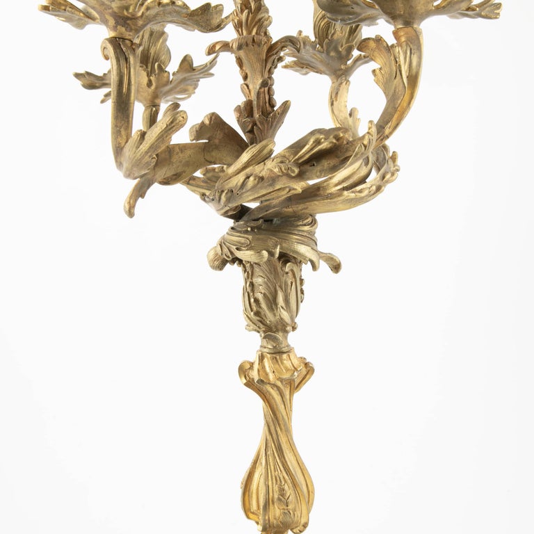French New Rococo Gilt Bronze Candelabra with 5 Arms For Sale at 1stDibs