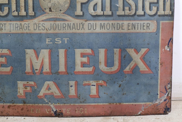 French Newspaper Le Petite Parisien Wood Tin Wall Sign For Sale at 1stDibs