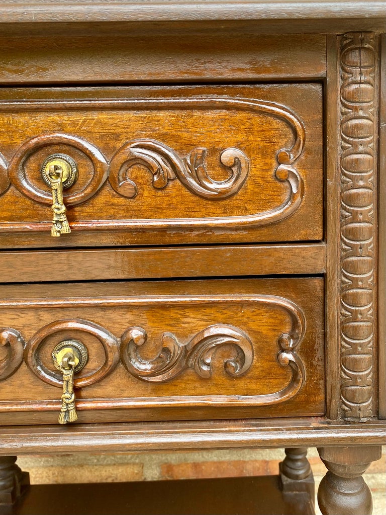 French Nightstands In Carved Walnut Two Drawers And Shelf, Set Of 2 For ...