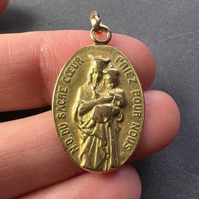 French Notre Dame du Sacre Coeur 18 Karat Yellow Gold Charm Pendant For ...