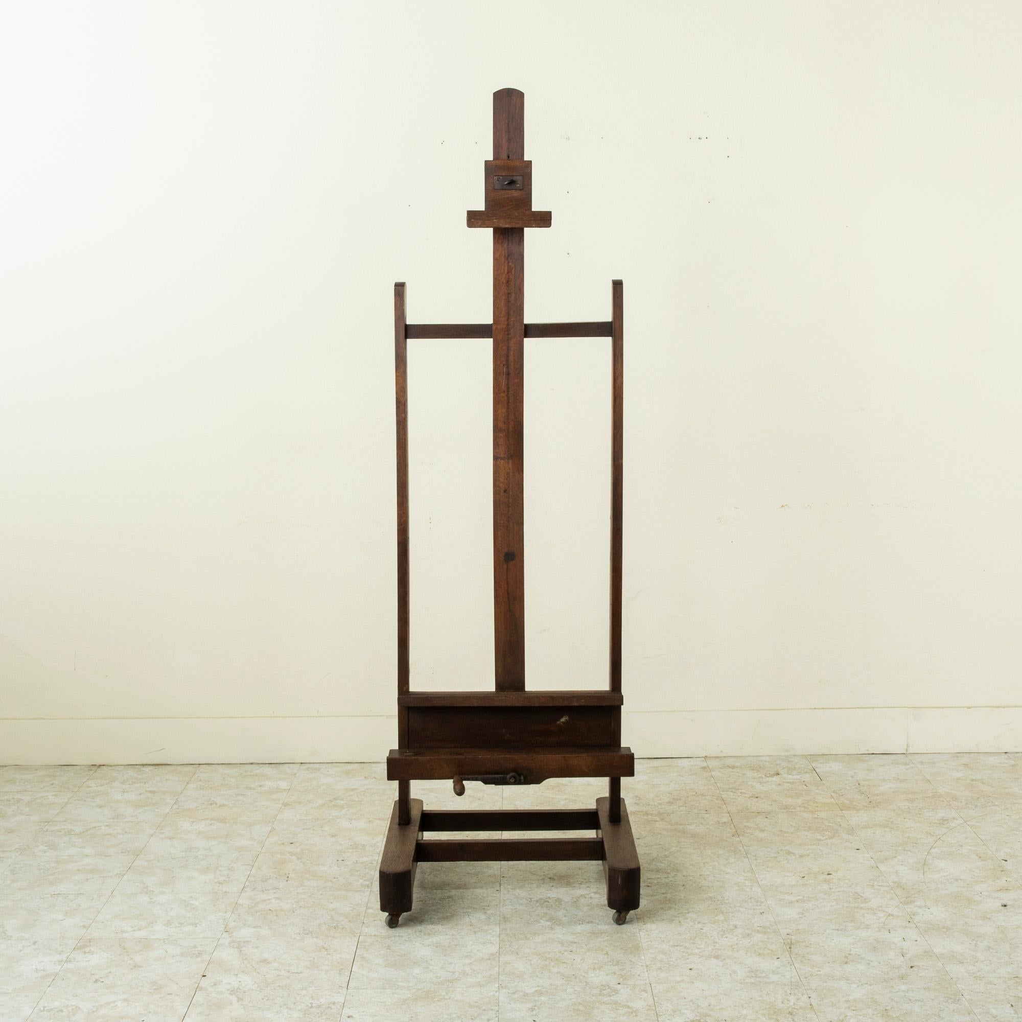 French Oak Adjustable Artist's Floor Easel with Crank Mechanism, c ...