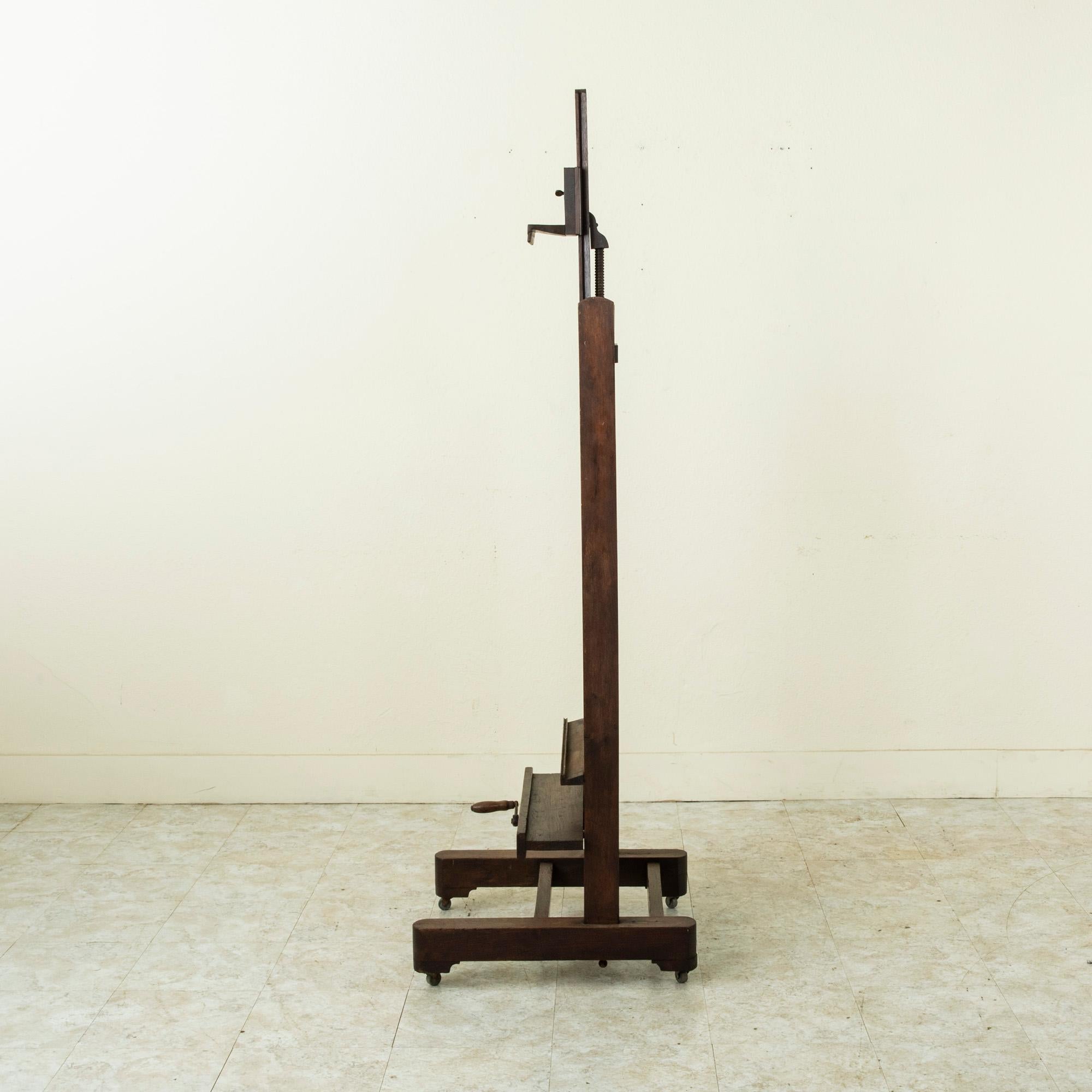French Oak Adjustable Artist's Floor Easel with Crank Mechanism, c ...