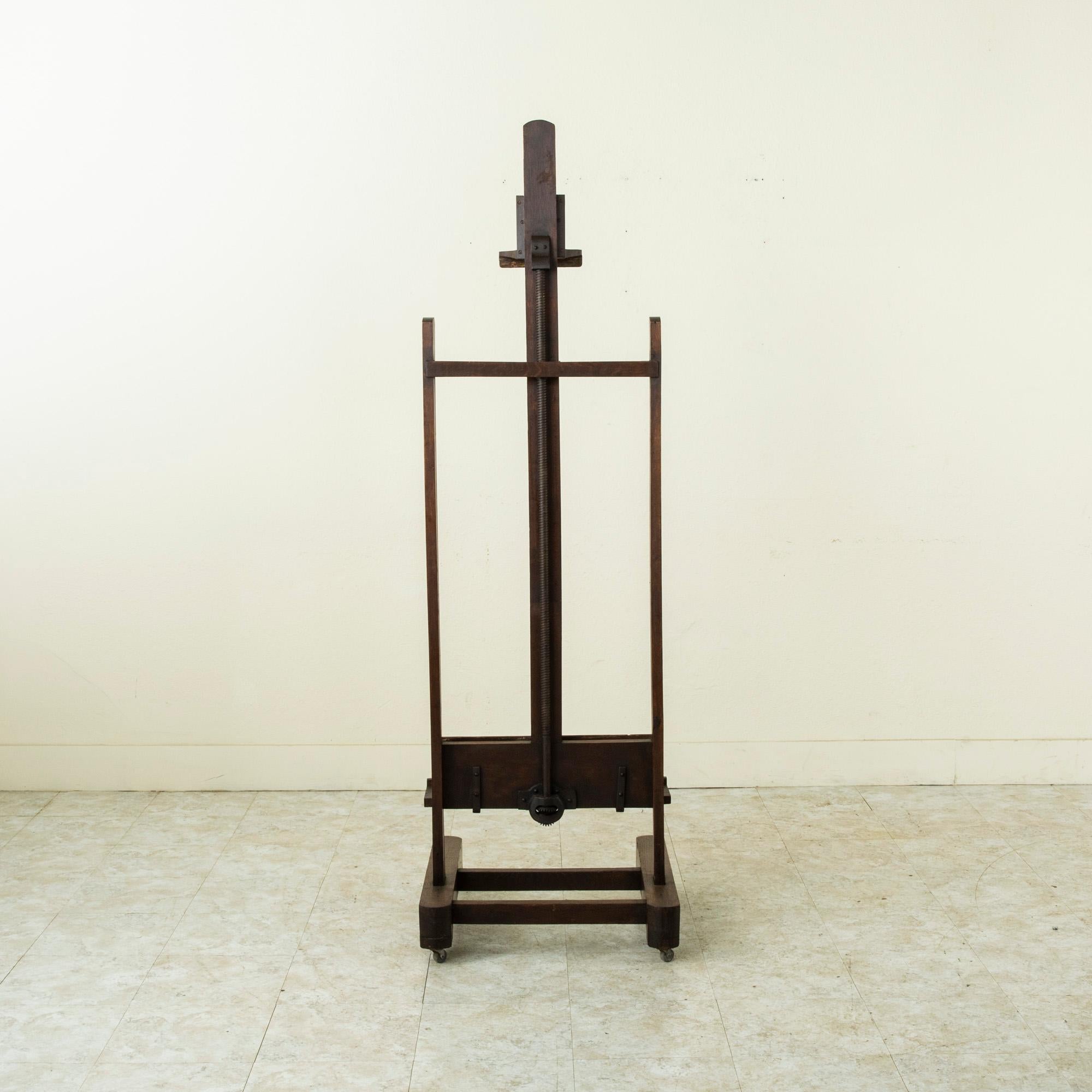 French Oak Adjustable Artist's Floor Easel with Crank Mechanism, c ...