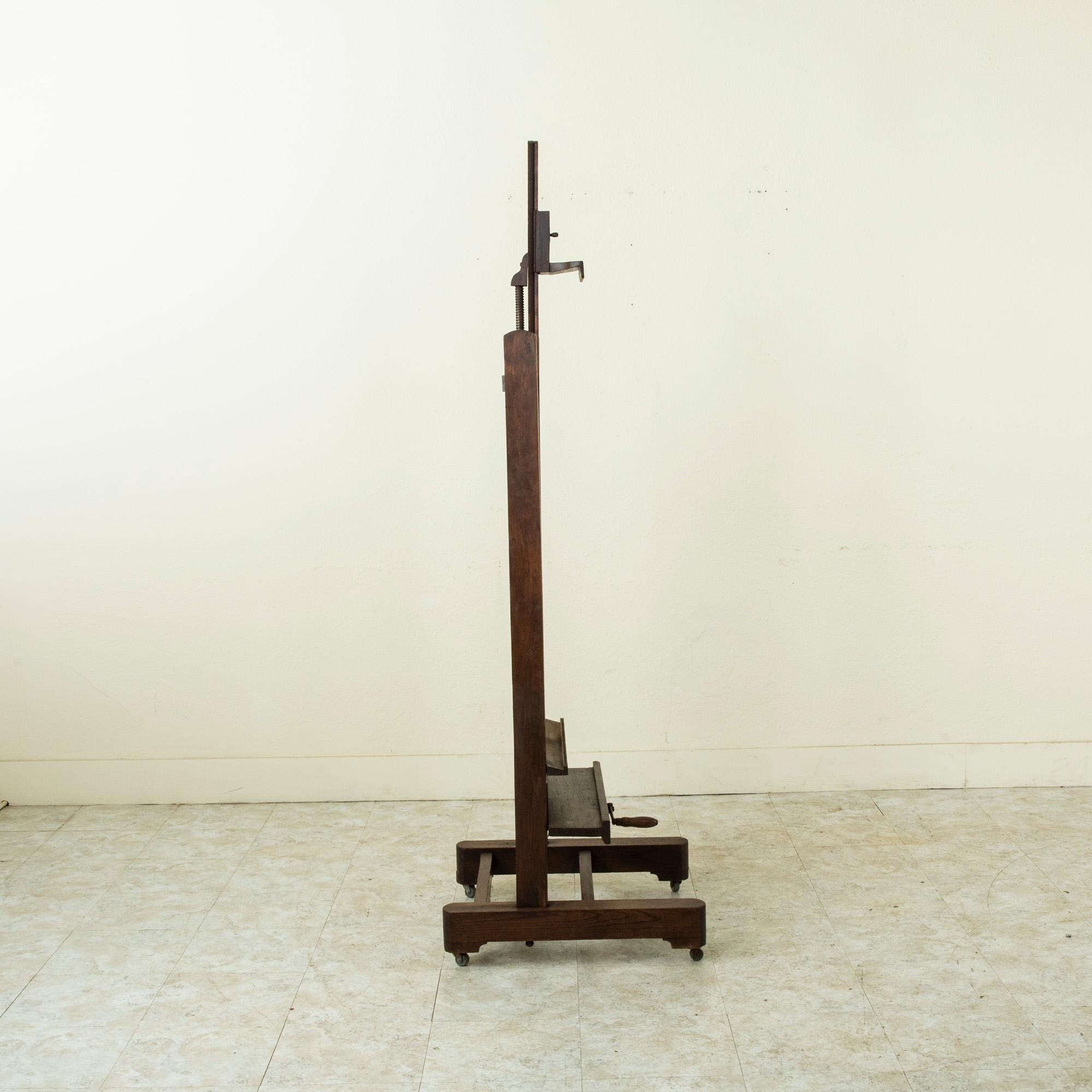 French Oak Adjustable Artist's Floor Easel with Crank Mechanism, c ...