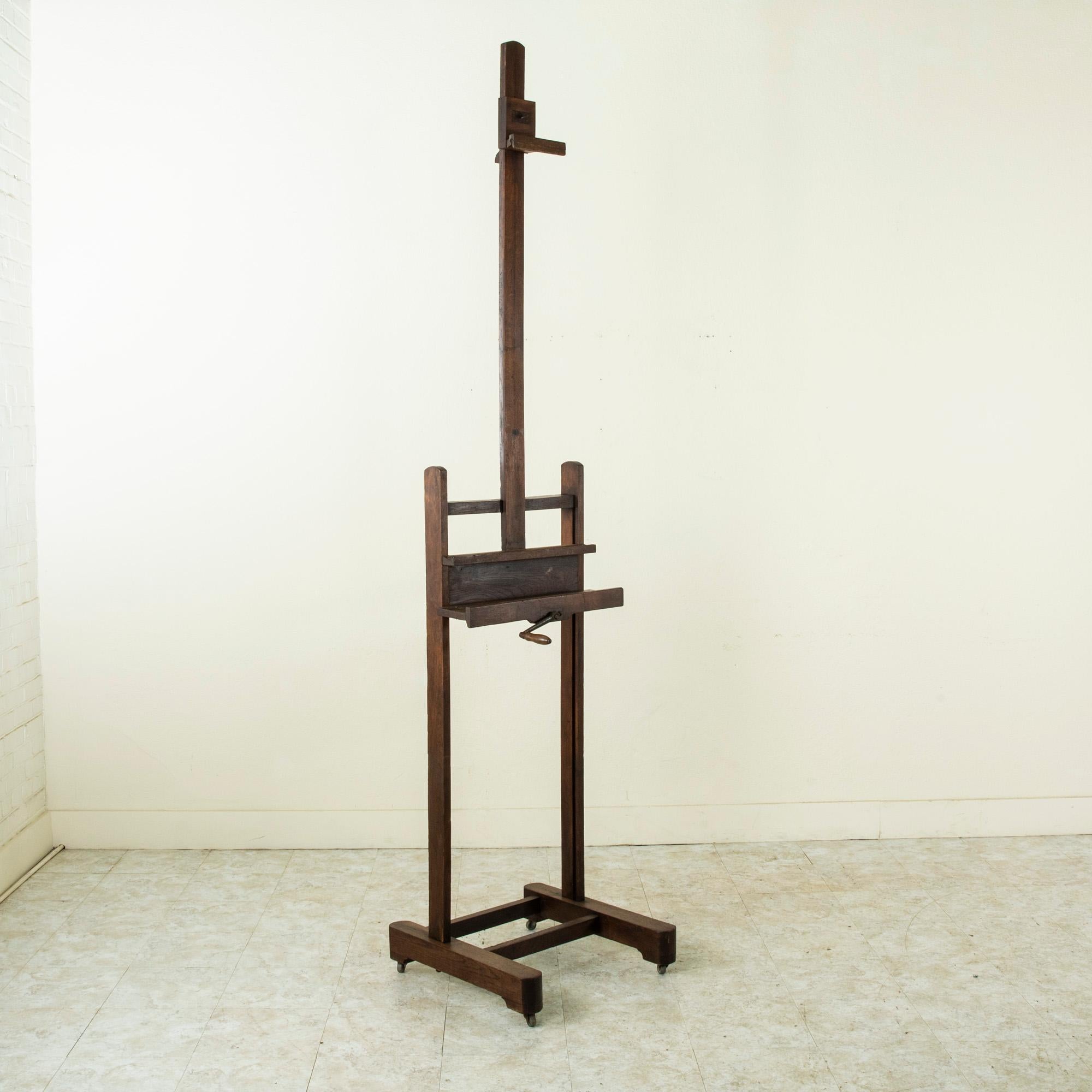 French Oak Adjustable Artist's Floor Easel with Crank Mechanism, c ...
